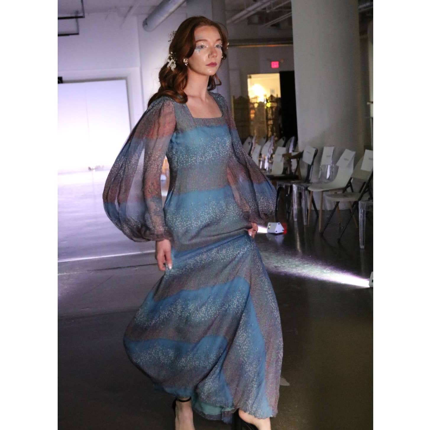 Vintage 1970s Designer Stavropoulos Silk Chiffon Long Sleeve Full Leng ...